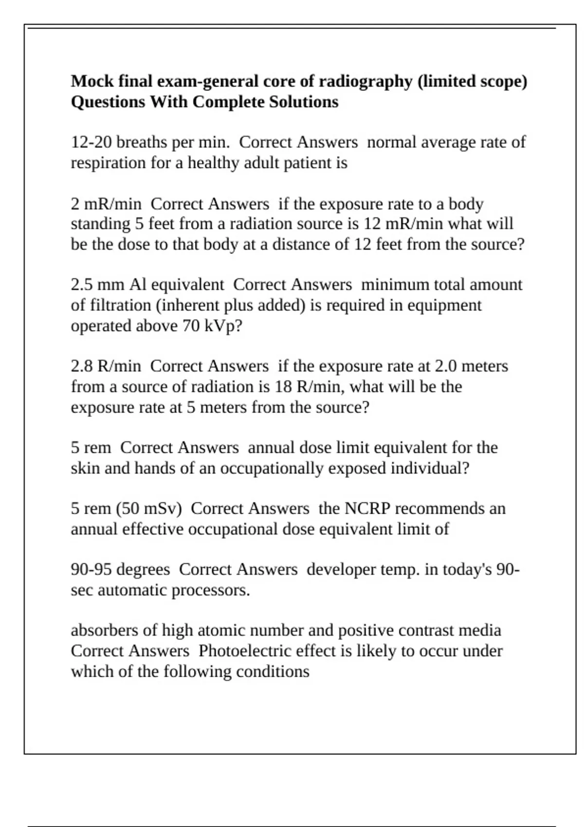 Mock final exam-general core of radiography (limited scope) Questions ...