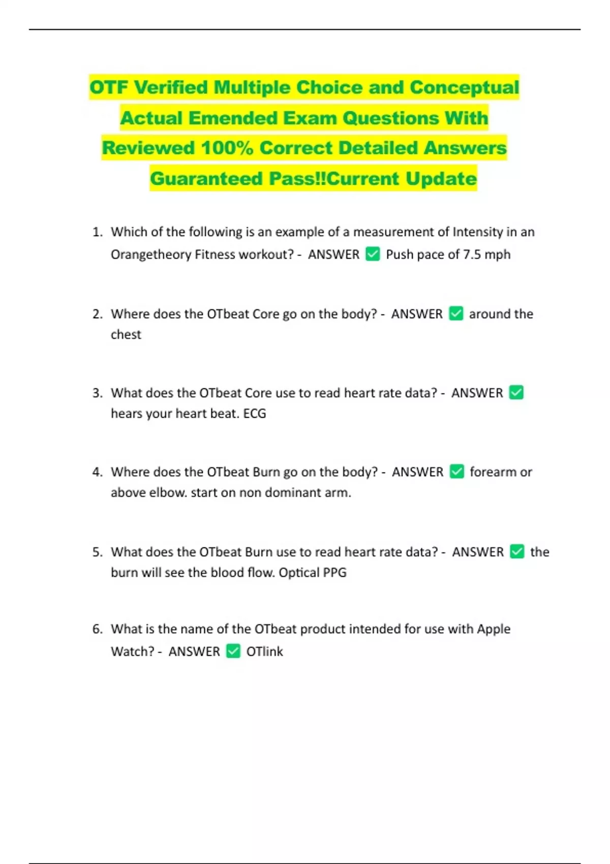 OTF Verified Multiple Choice and Conceptual Actual Emended Exam ...