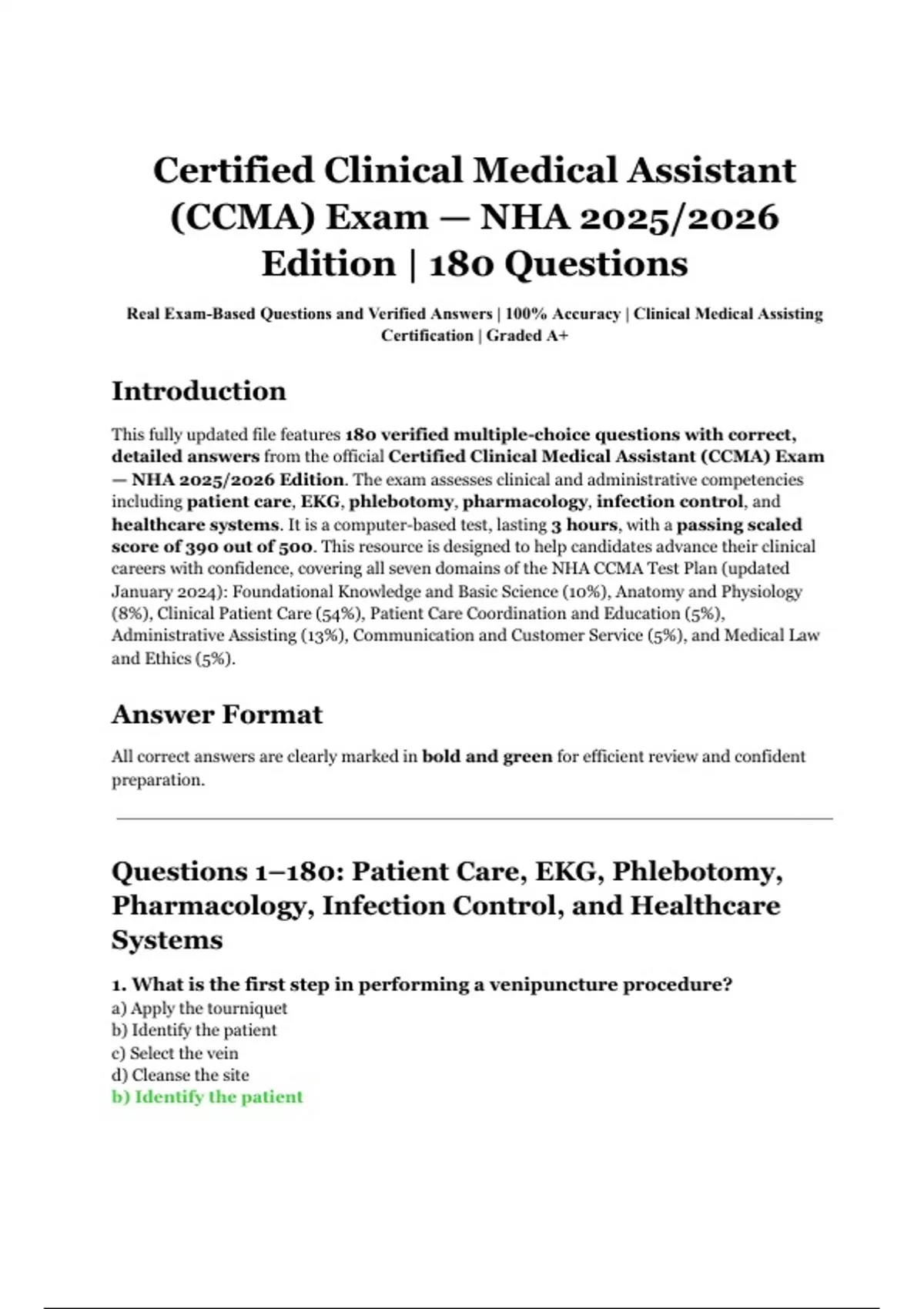 Certified Clinical Medical Assistant (CCMA) Exam — NHA 2025/2026 ...