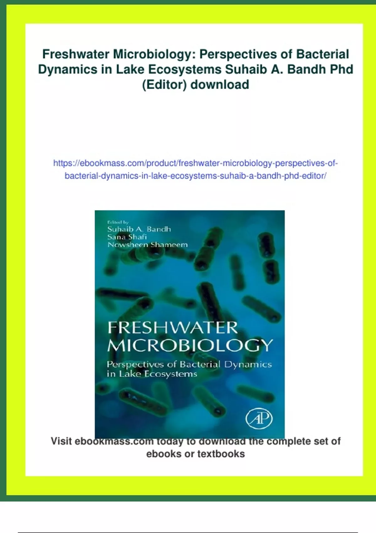 Summary Freshwater Microbiology: Perspectives of Bacterial Dynamics in ...