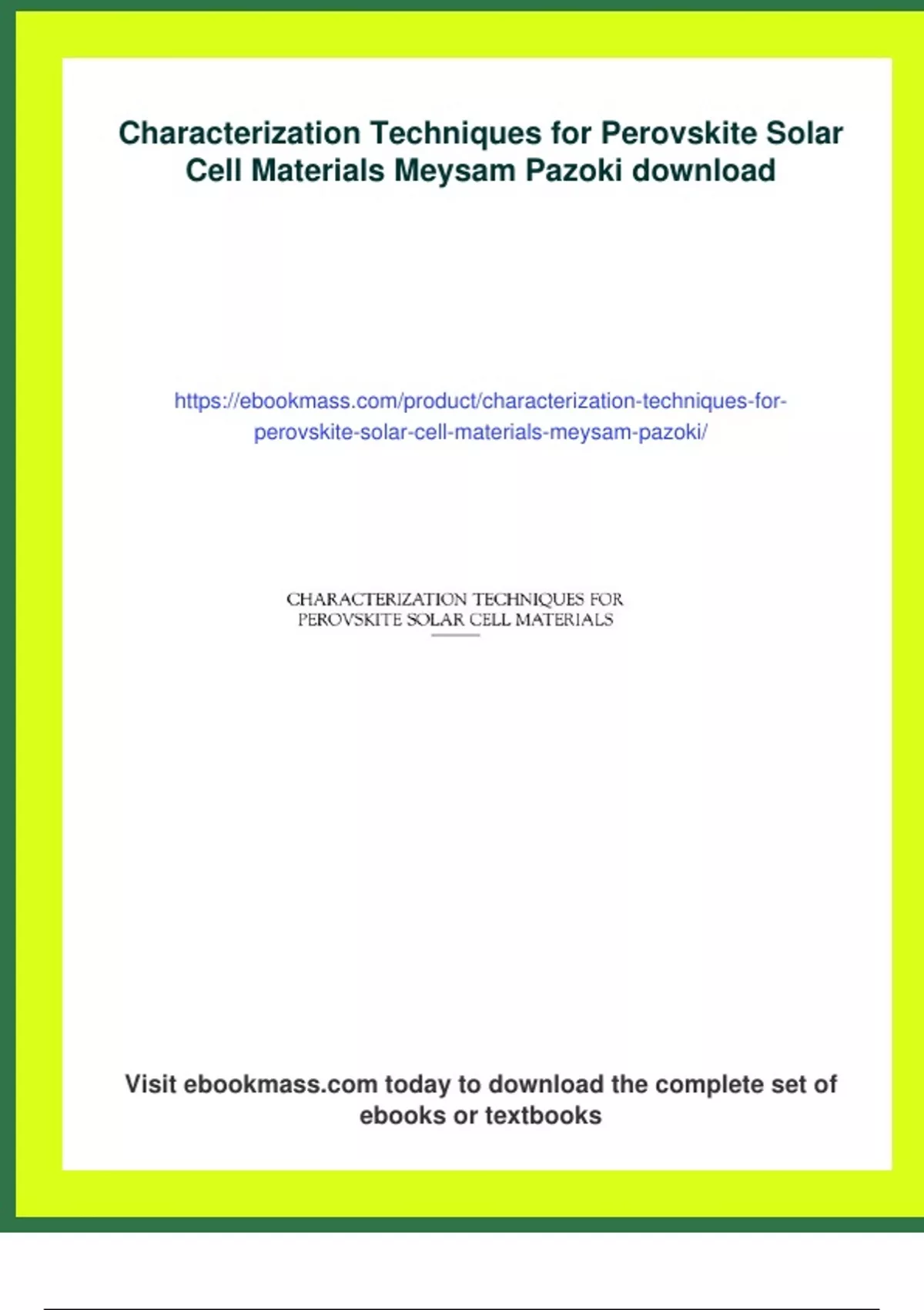 Summary Characterization Techniques for Perovskite Solar Cell Materials ...