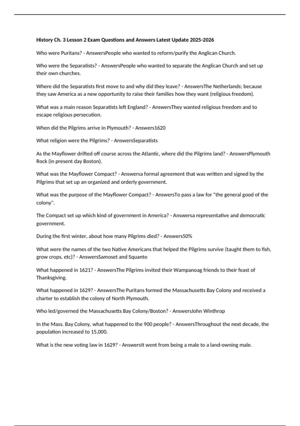 History Ch. 3 Lesson 2 Exam Questions and Answers Latest Update ...
