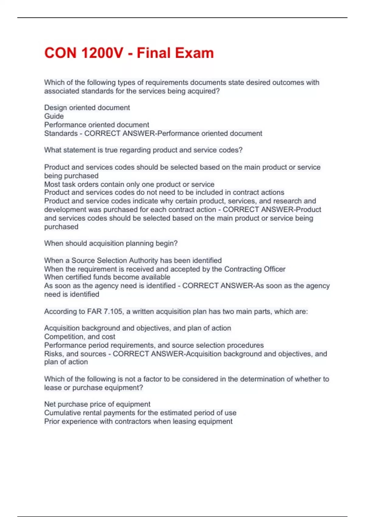 CON 1200V - Final Exam | Questions and Answers | 2025 Update | 100% ...