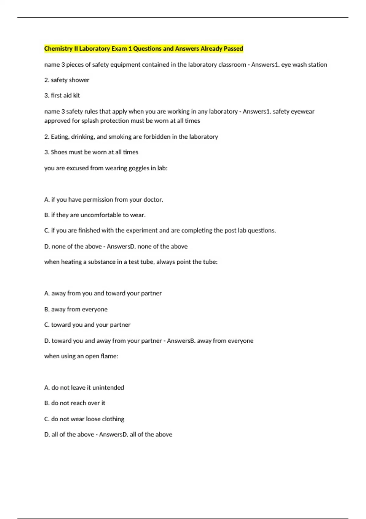 Chemistry II Laboratory Exam 1 Questions and Answers Already Passed ...