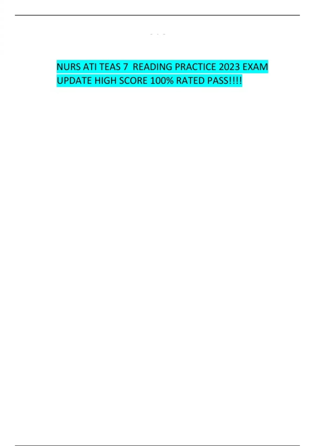 NURS ATI TEAS 7 READING PRACTICE 2023 EXAM UPDATE HIGH SCORE 100% RATED ...