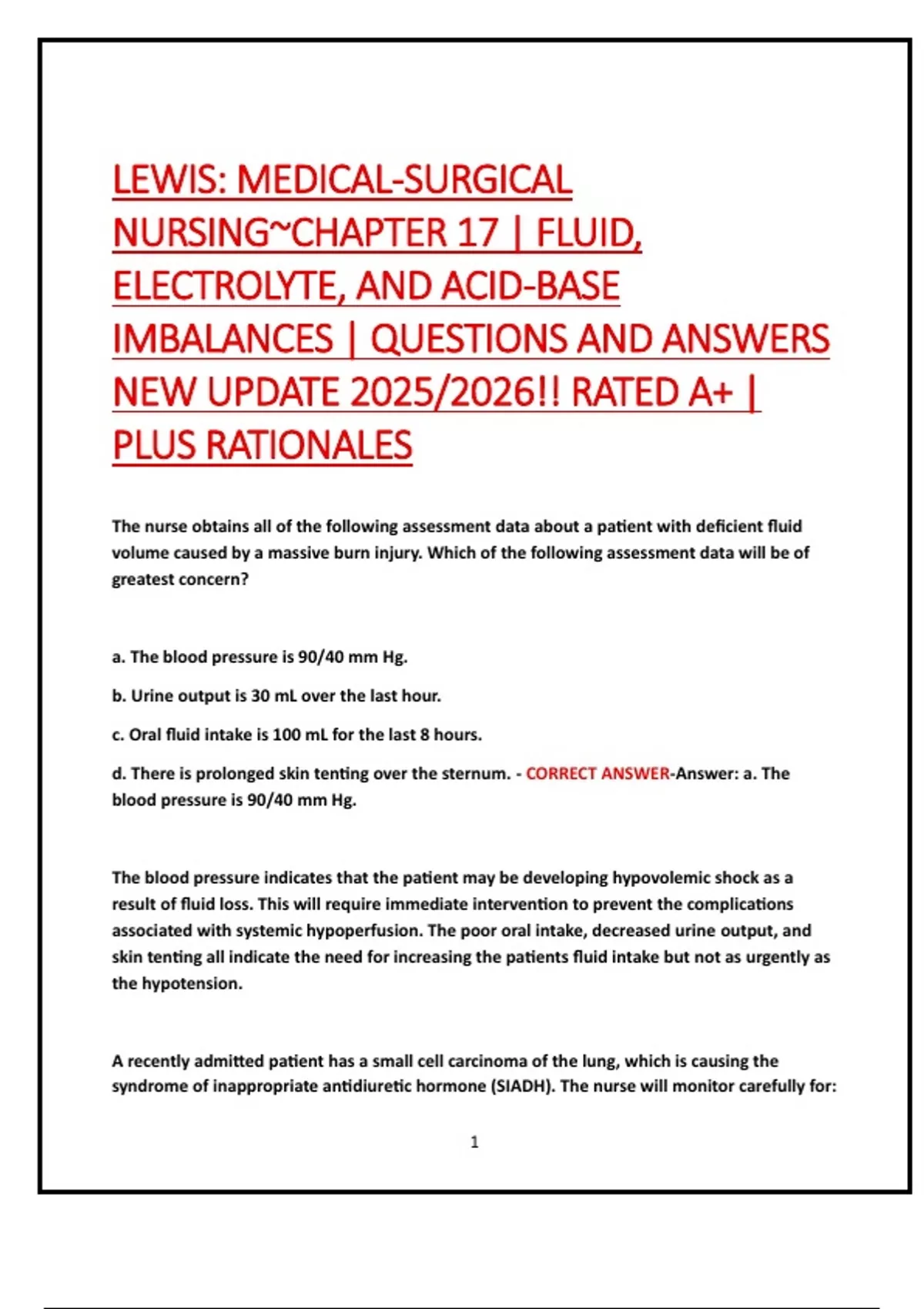 LEWIS: MEDICAL-SURGICAL NURSING~CHAPTER 17 | FLUID, ELECTROLYTE, AND ...