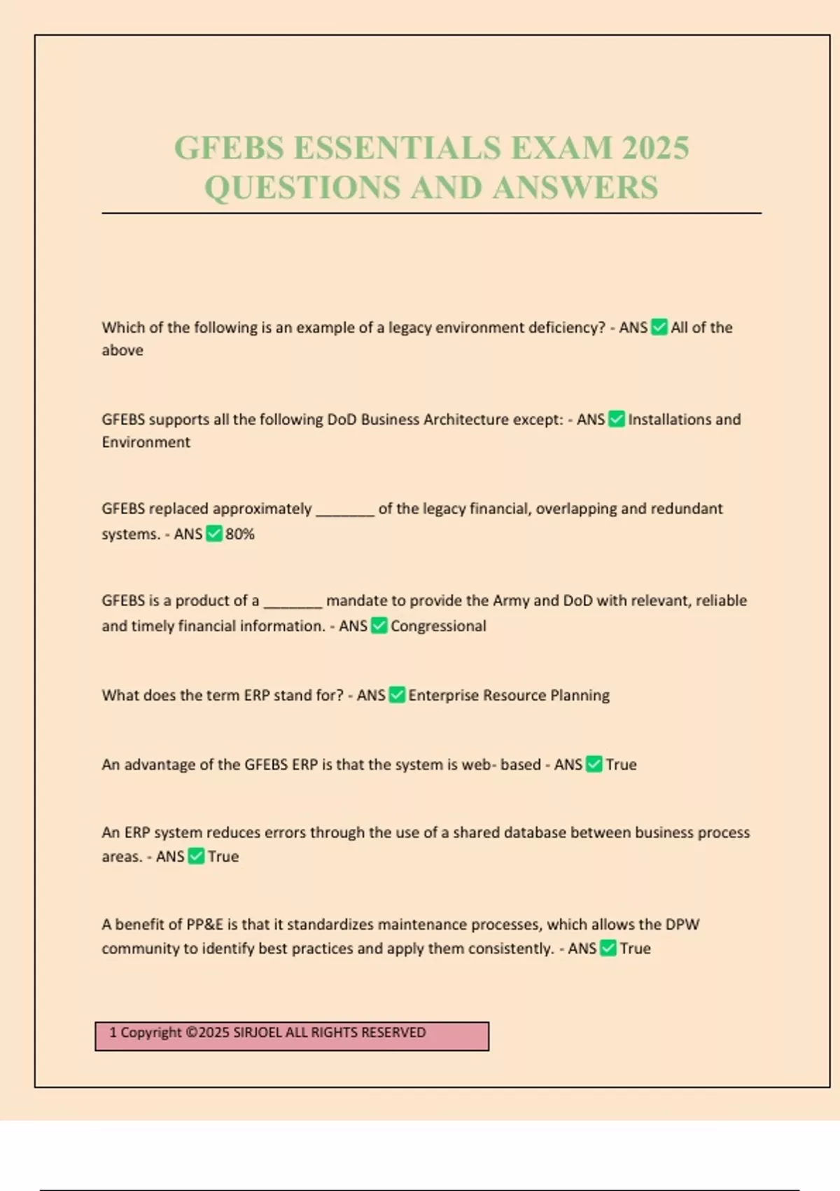 GFEBS ESSENTIALS EXAM 2025 QUESTIONS AND ANSWERS - GFEBS - Stuvia US