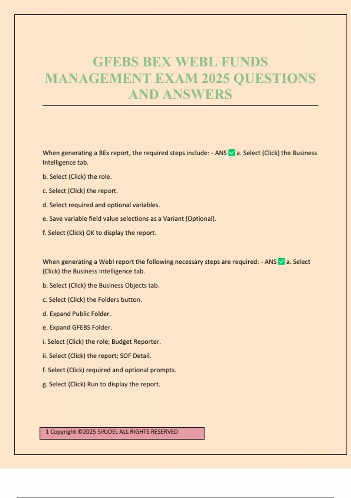 GFEBS BEX WEBL FUNDS MANAGEMENT EXAM 2025 QUESTIONS AND ANSWERS - GFEBS ...