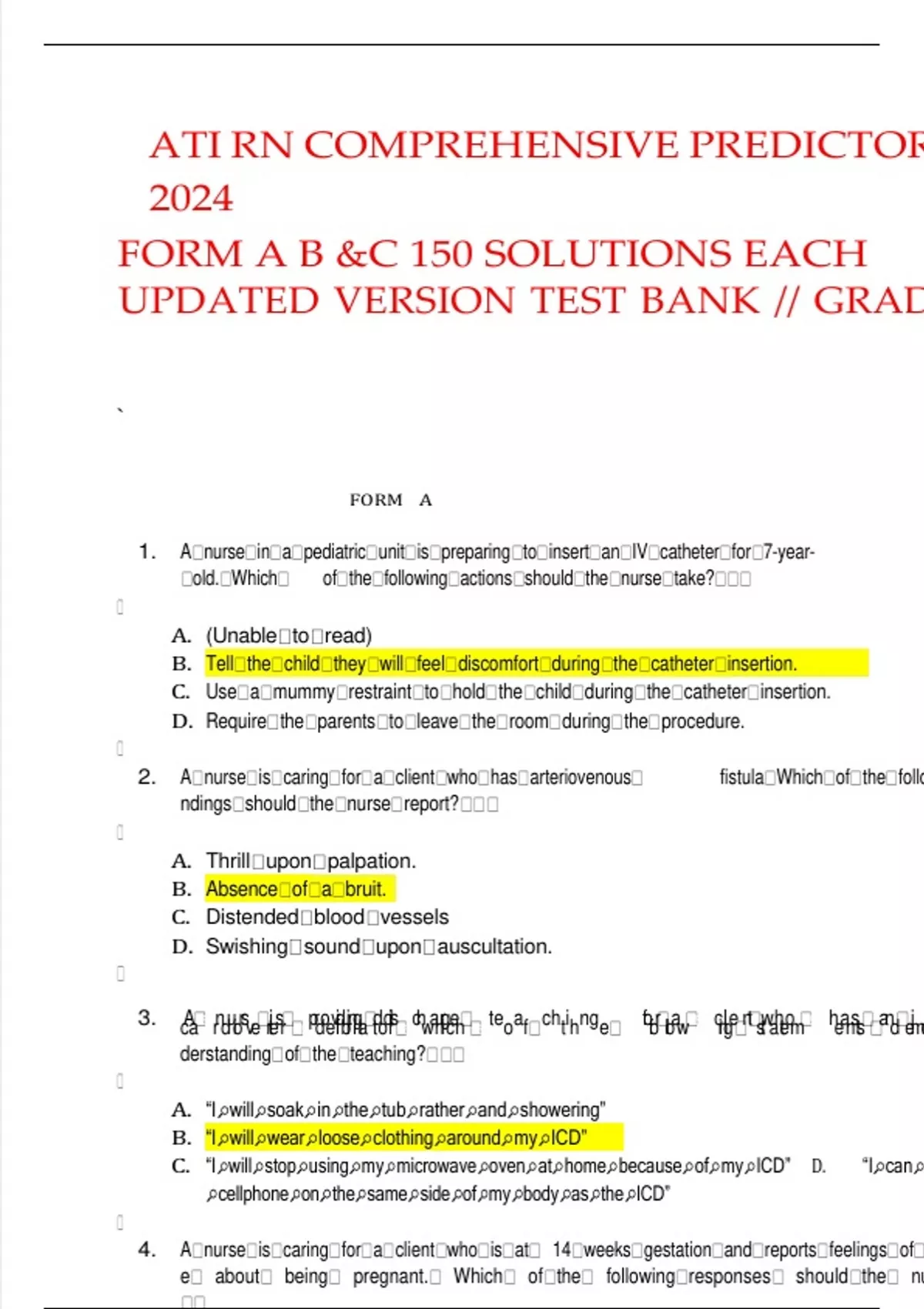 ATI RN COMPREHENSIVE PREDICTOR FORM A B &C 150 SOLUTIONS EACH UPDATED ...
