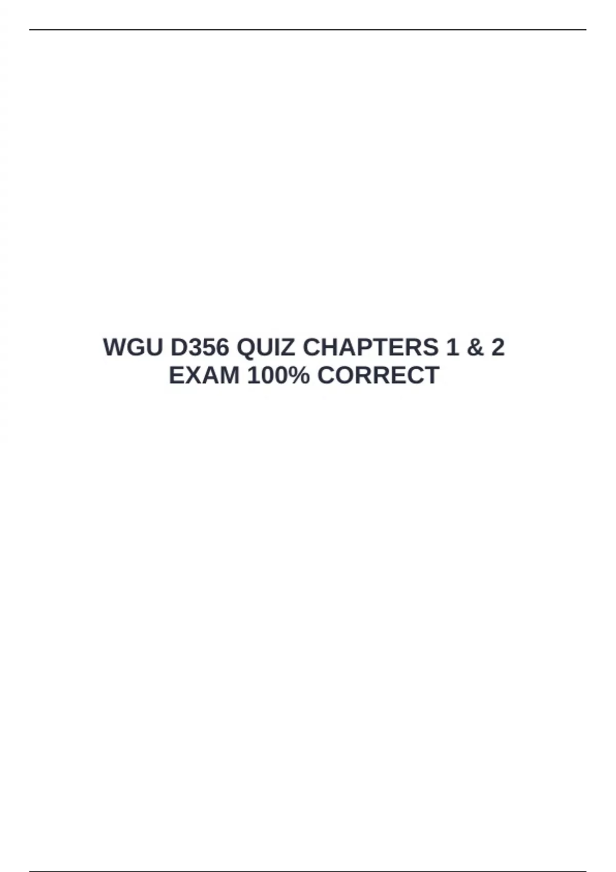 WGU D356 QUIZ CHAPTERS 1 & 2 EXAM 100% CORRECT - WGU D356 - Stuvia US