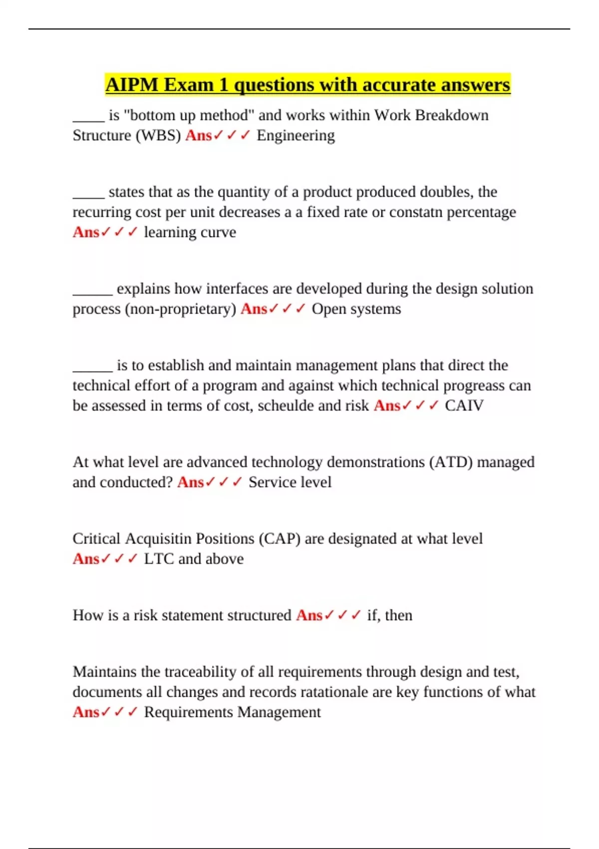 AIPM Exam 1 questions with accurate answer1 - AIPMM - Stuvia US
