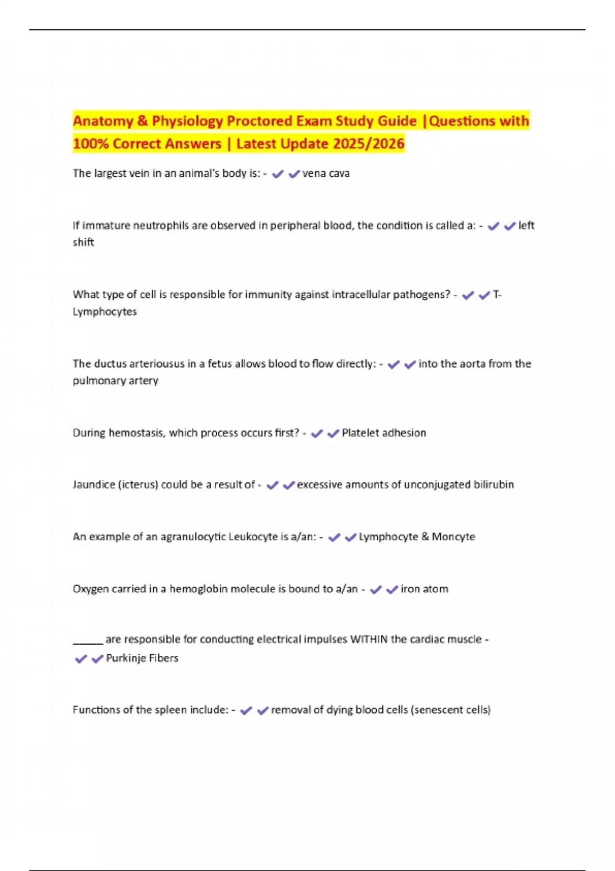 Anatomy & Physiology Proctored Exam Study Guide |Questions with 100% ...