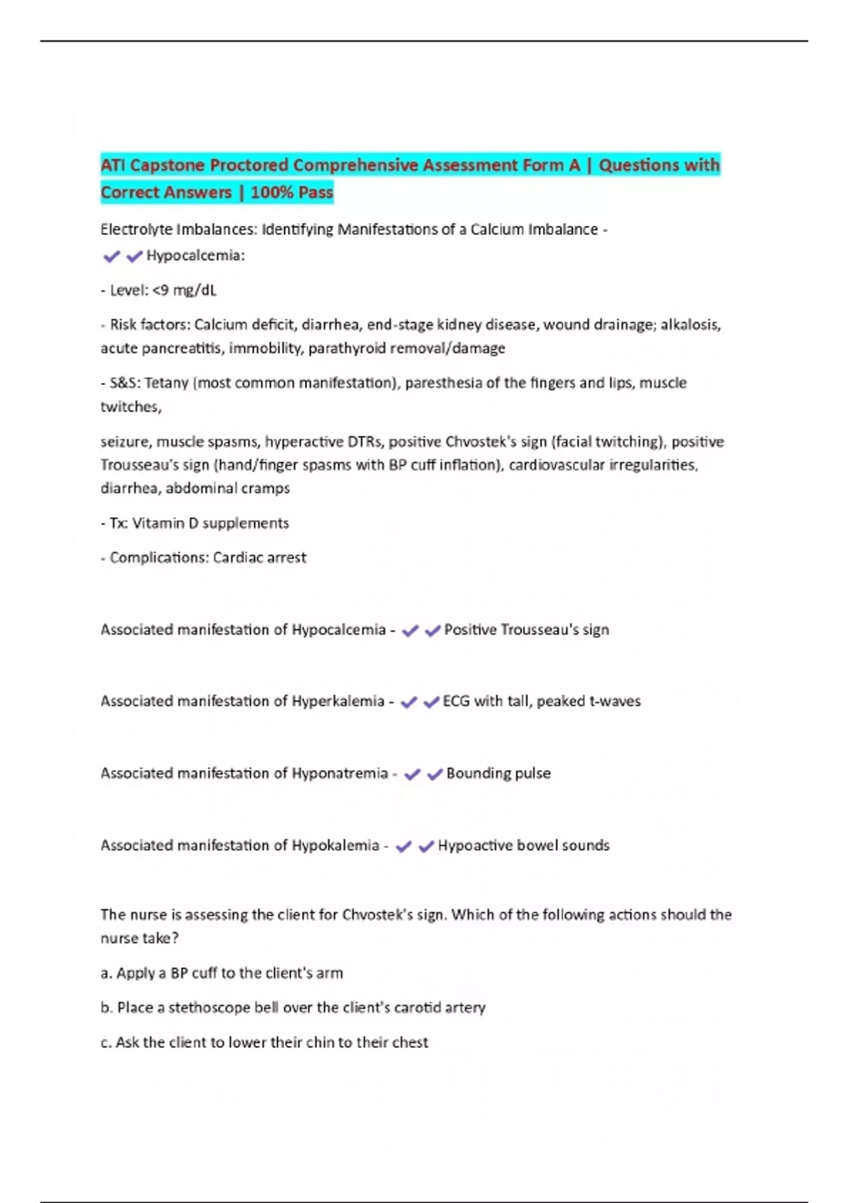 ATI Capstone Proctored Comprehensive Assessment Form A | Questions with ...