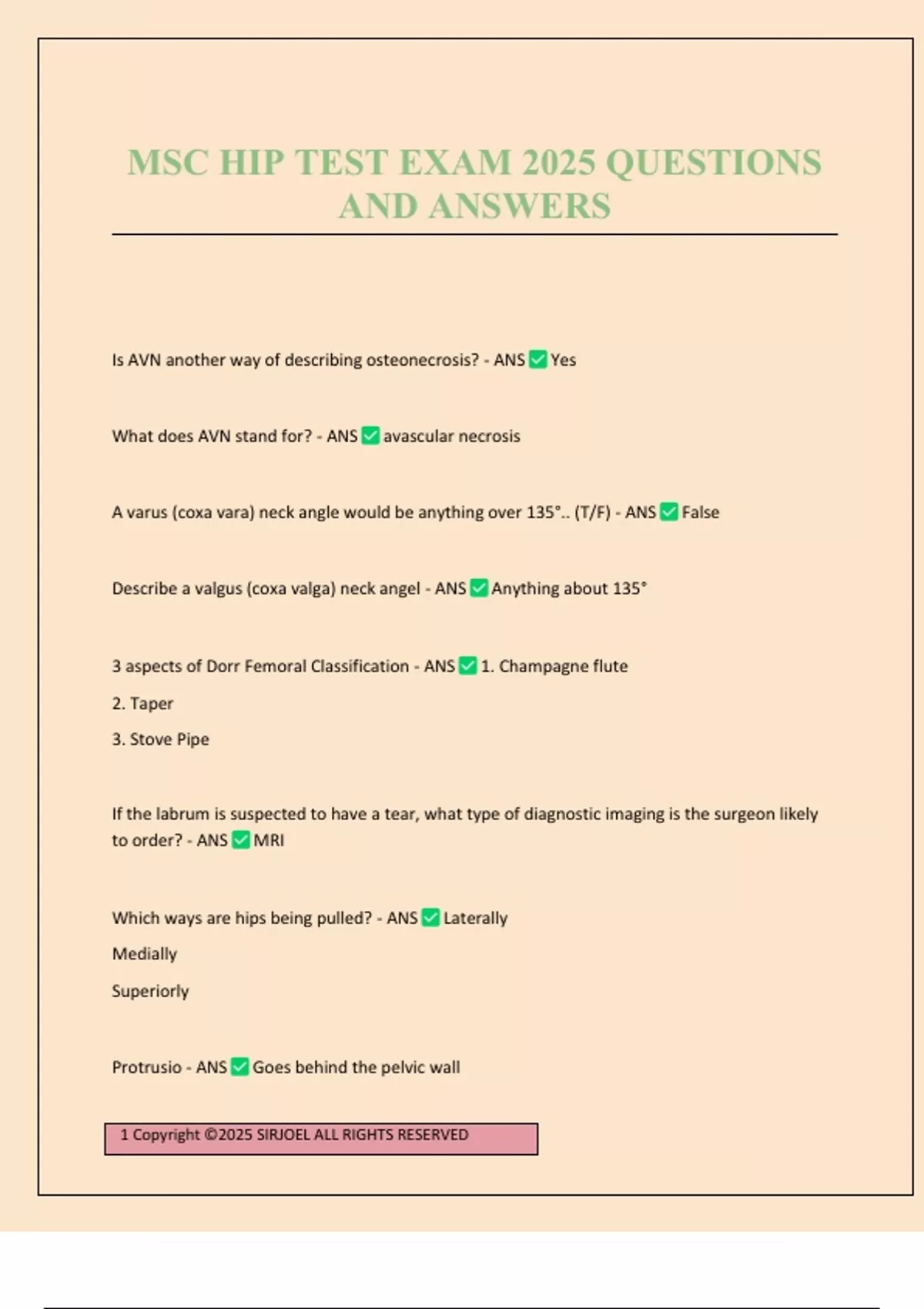 MSC HIP TEST EXAM 2025 QUESTIONS AND ANSWERS - MSC - Stuvia US