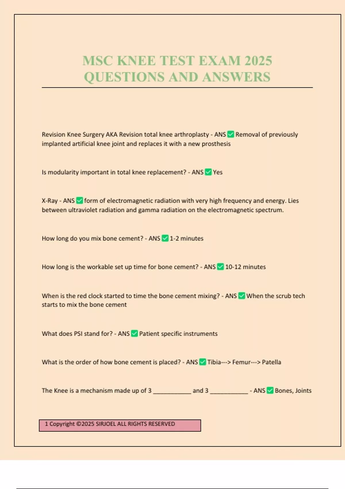MSC KNEE TEST EXAM 2025 QUESTIONS AND ANSWERS - MSC - Stuvia US