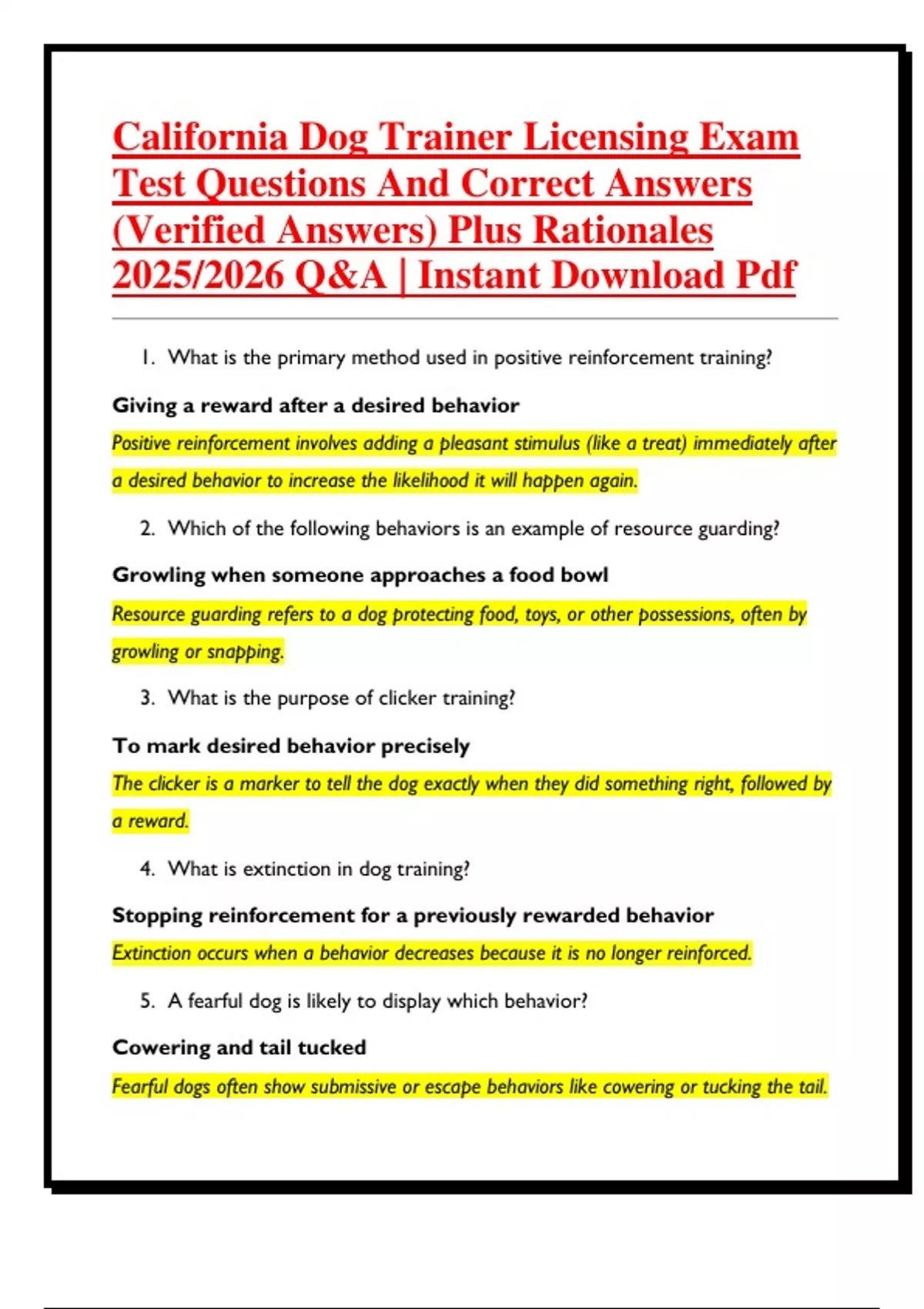 California Dog Trainer Licensing Exam Test Questions And Correct ...