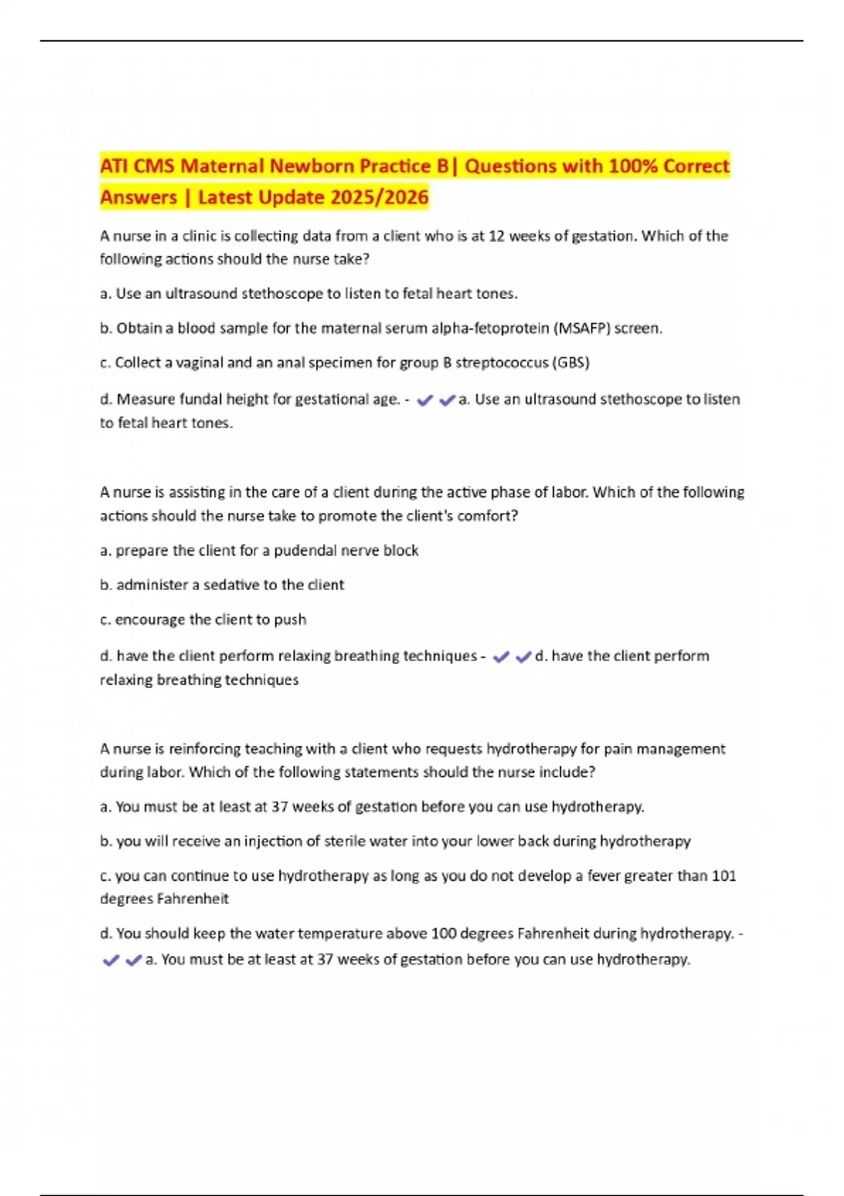 ATI CMS Maternal Newborn Practice B| Questions with 100% Correct ...