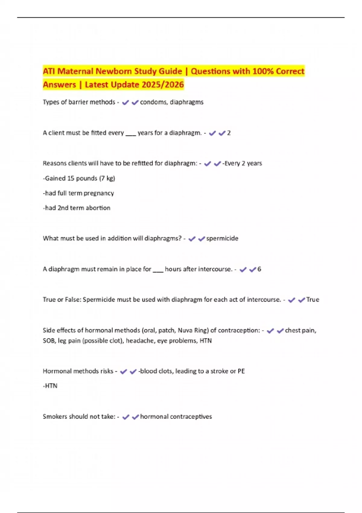 ATI Maternal Newborn Study Guide | Questions with 100% Correct Answers ...