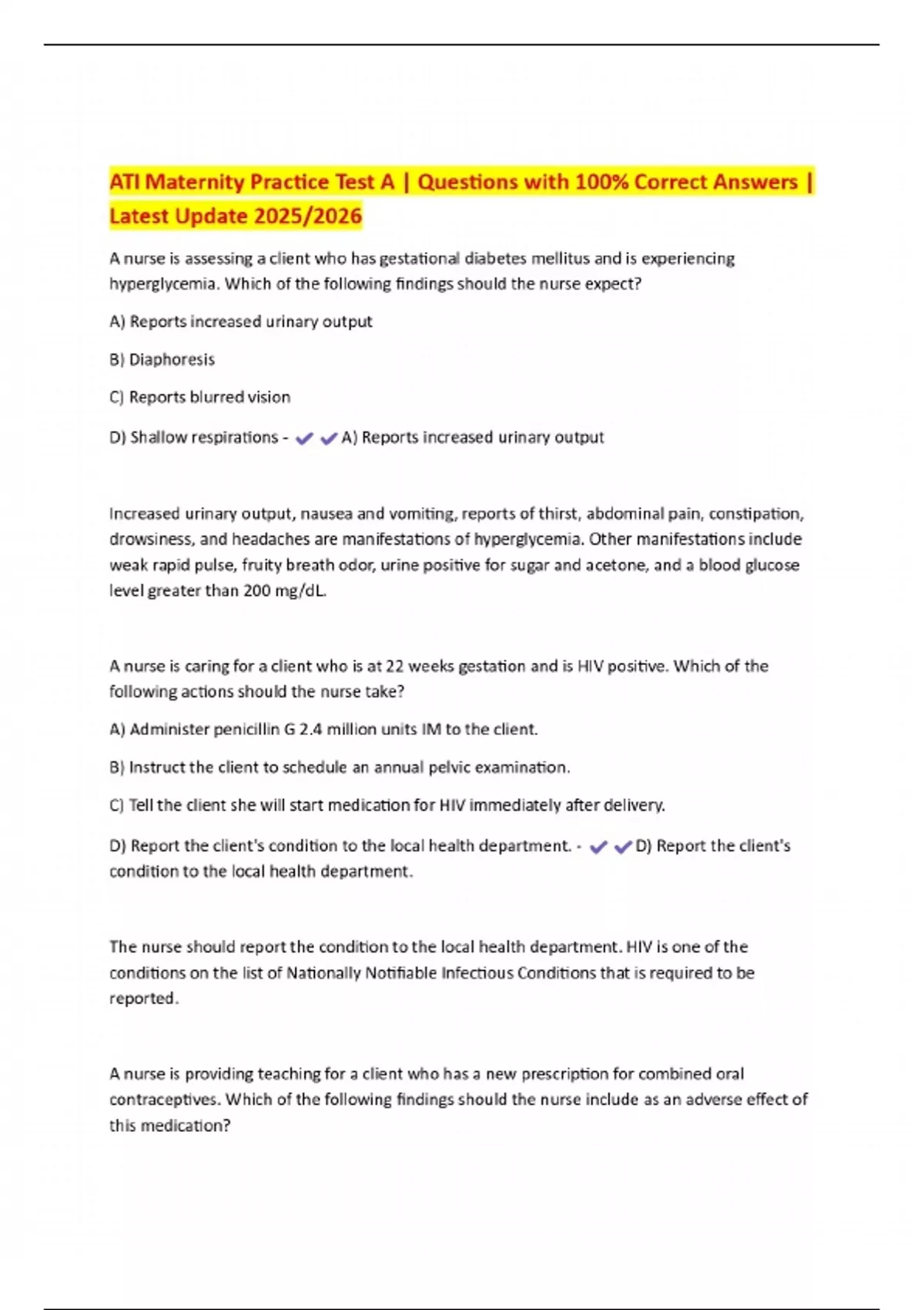ATI Maternity Practice Test A | Questions with 100% Correct Answers ...