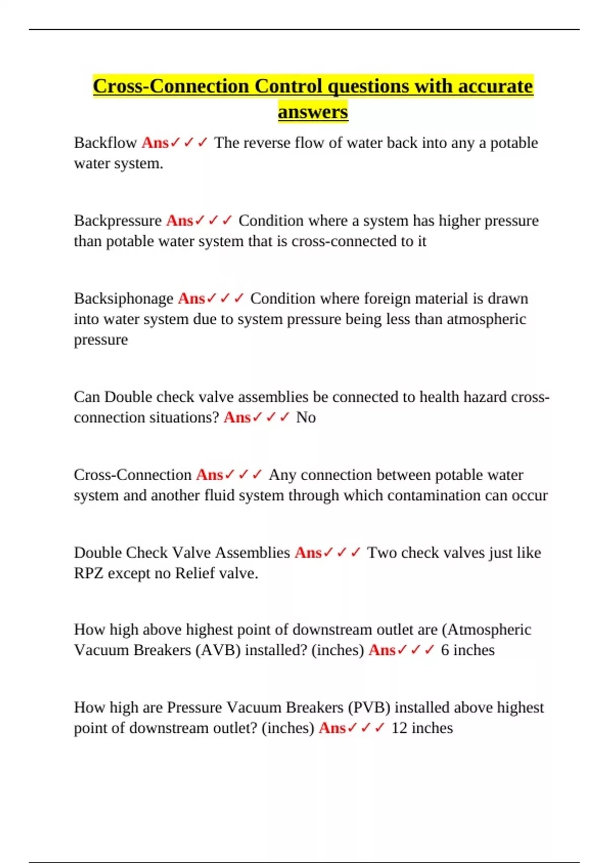 Cross-Connection Control – AWWA Certification Review Set 2 ...