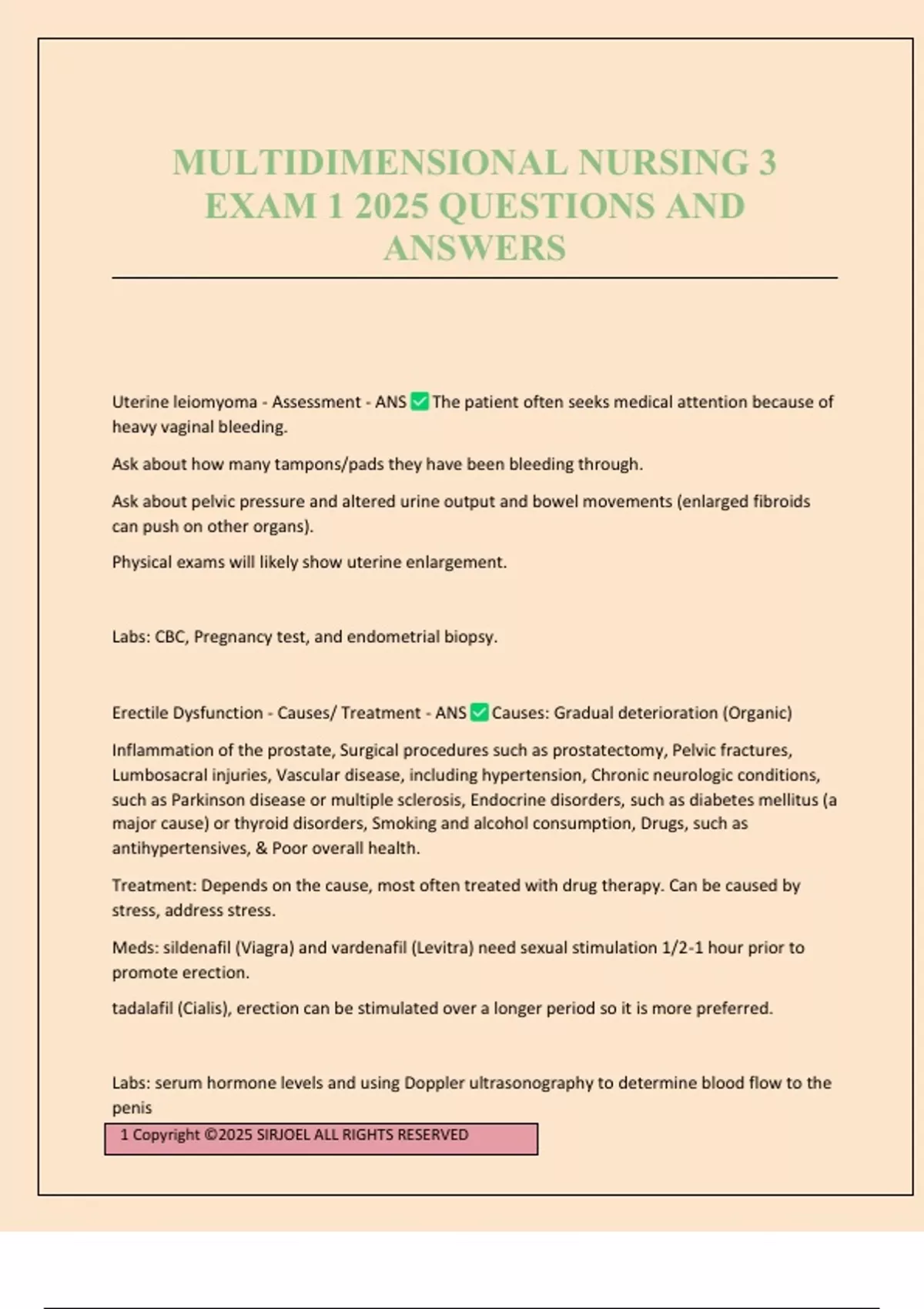 MULTIDIMENSIONAL NURSING 3 EXAM 1 2025 QUESTIONS AND ANSWERS ...