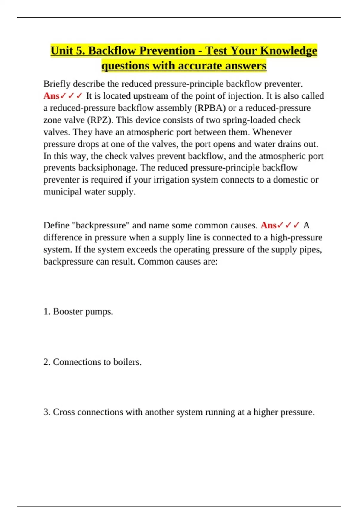 Unit 5 – Backflow Prevention and Chemigation Safety – Complete Q&A Guide with Verified Answers ...