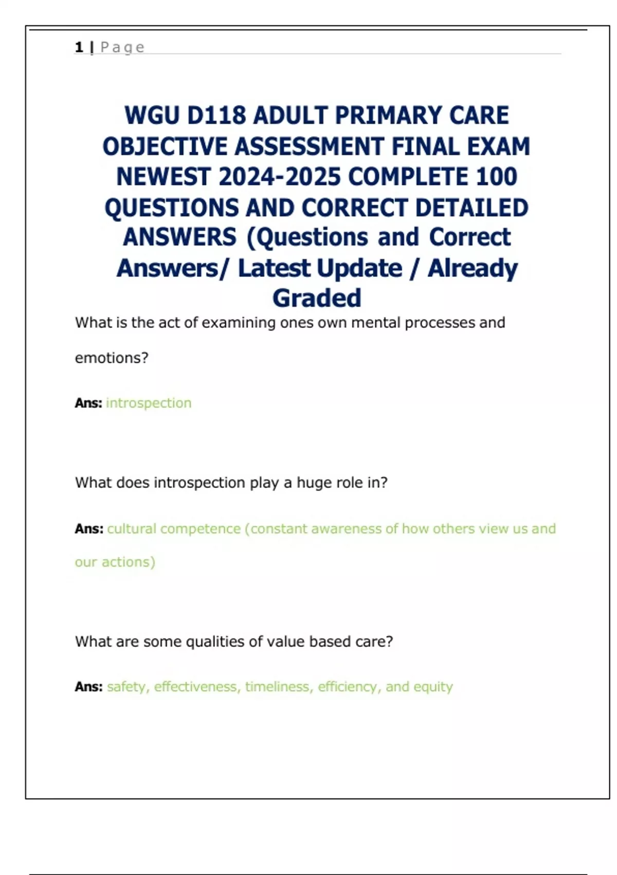 WGU D118 – Adult Primary Care | Objective Assessment Final Exam 2024 ...