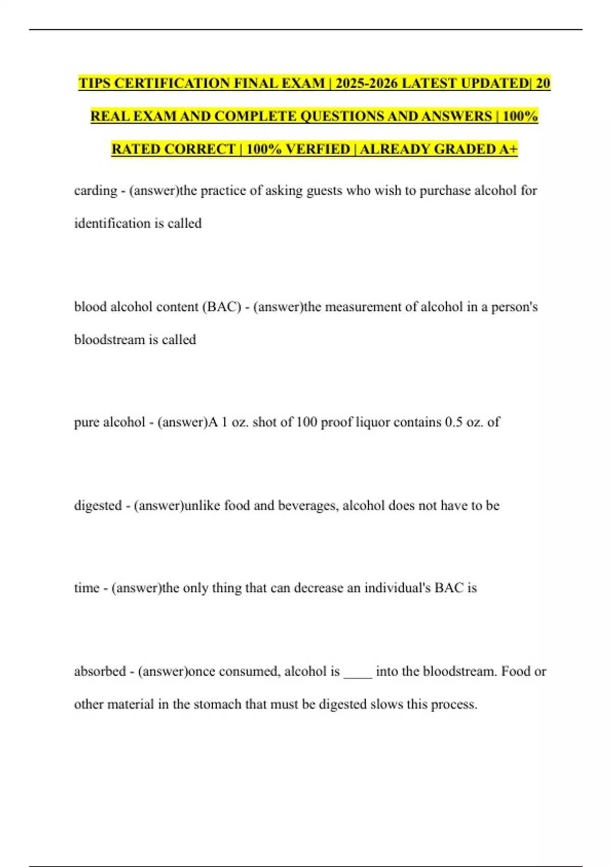 TIPS CERTIFICATION FINAL EXAM | LATEST UPDATED| 20 REAL EXAM AND ...