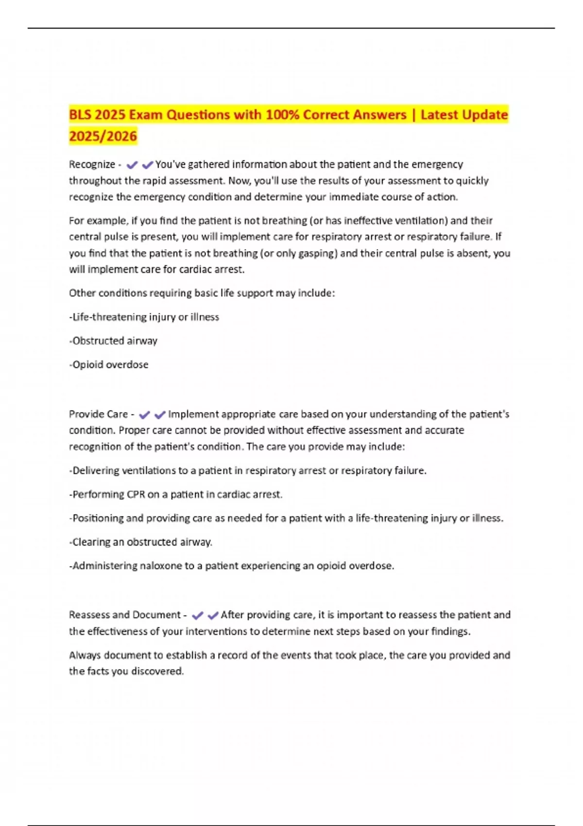 BLS 2025 Exam Questions with 100% Correct Answers | Latest Update 2025/ ...