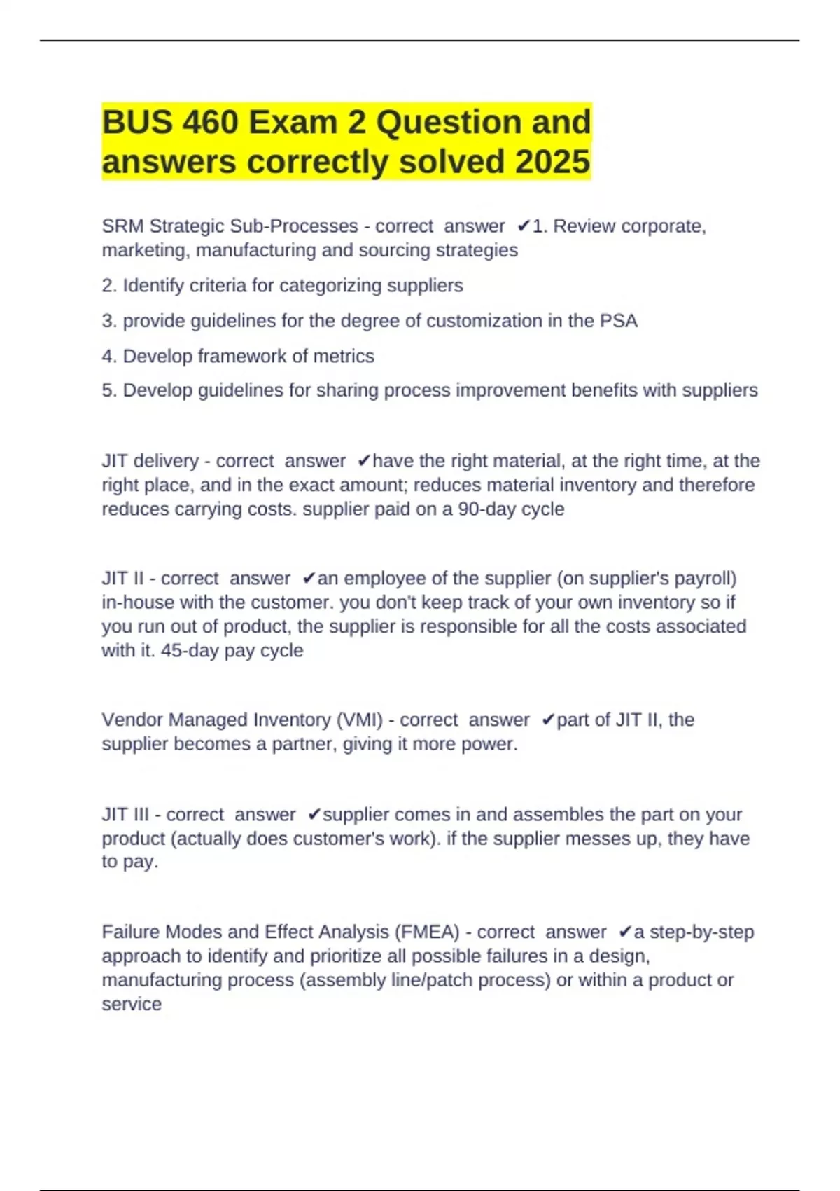 BUS 460 Exam 2 Question and answers correctly solved 2025 - BUS 460 ...