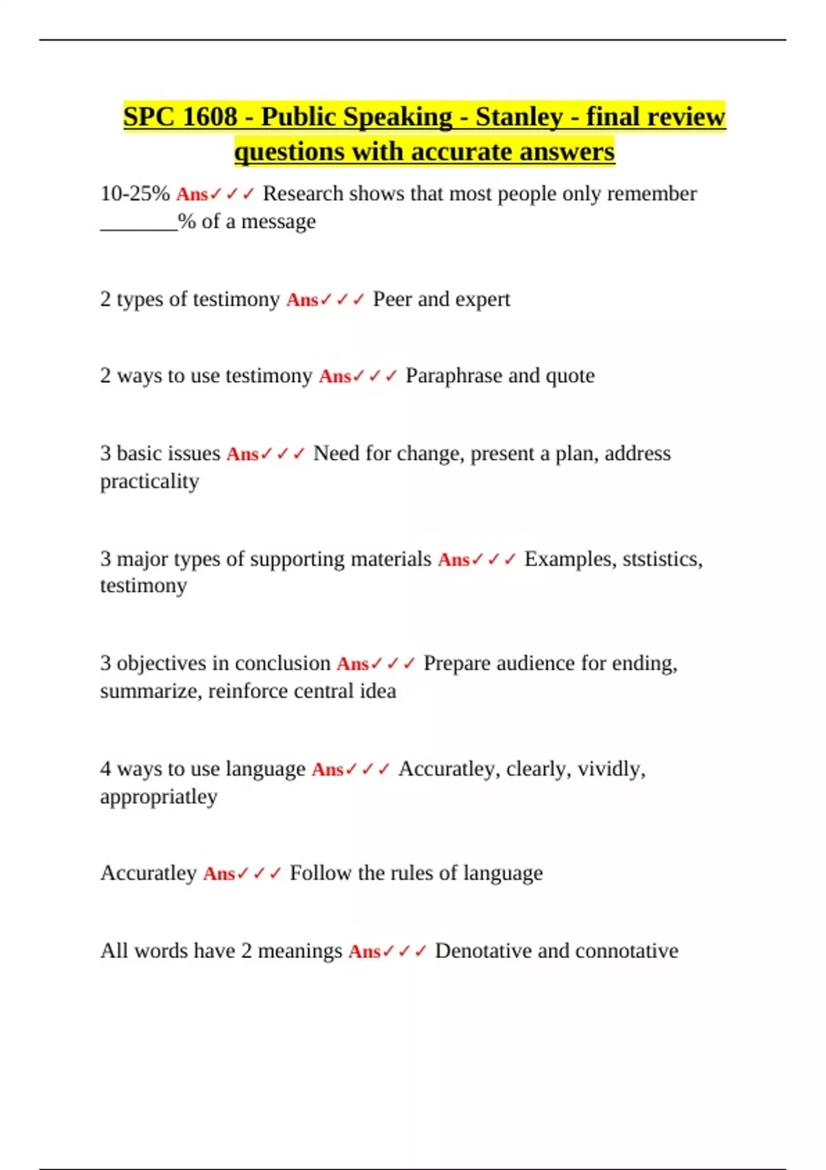 SPC 1601 – Final Exam Concept Review – Complete Glossary of Public ...
