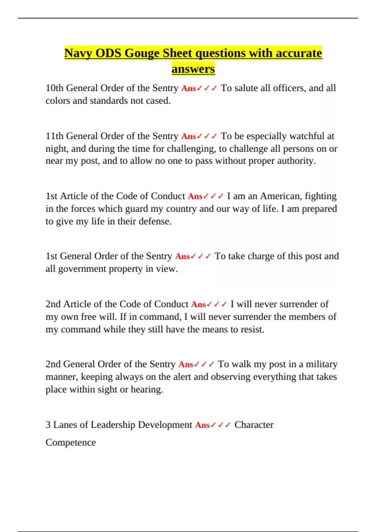 Navy ODS Gouge Sheet questions with accurate answers - NAVY ODS - Stuvia US