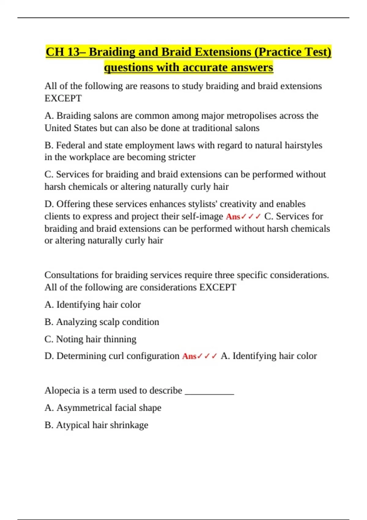 CH 13 – Braiding and Braid Extensions Practice Test – Full Q&A with ...