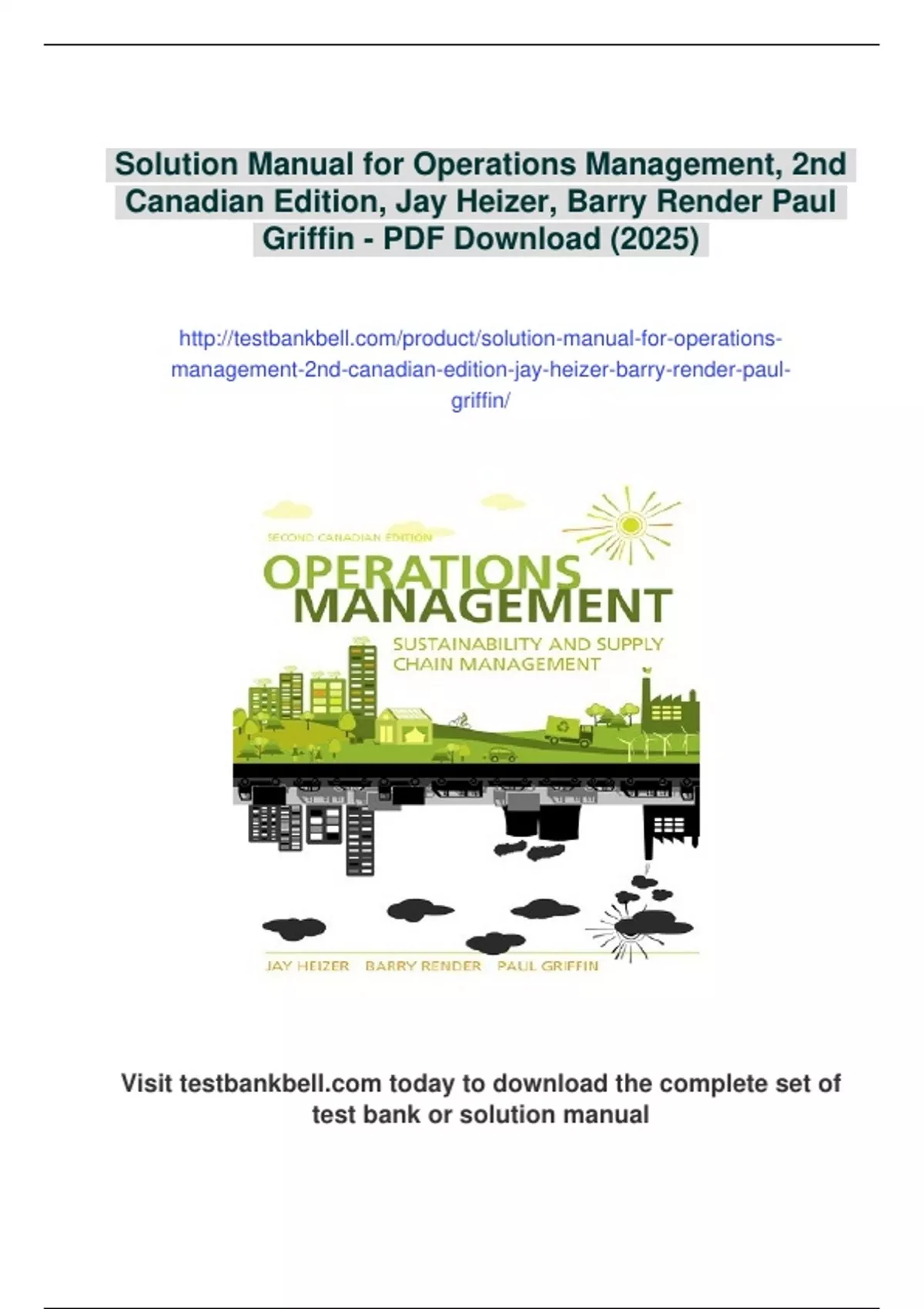 Summary Solution Manual for Operations Management, 2nd Canadian Edition ...
