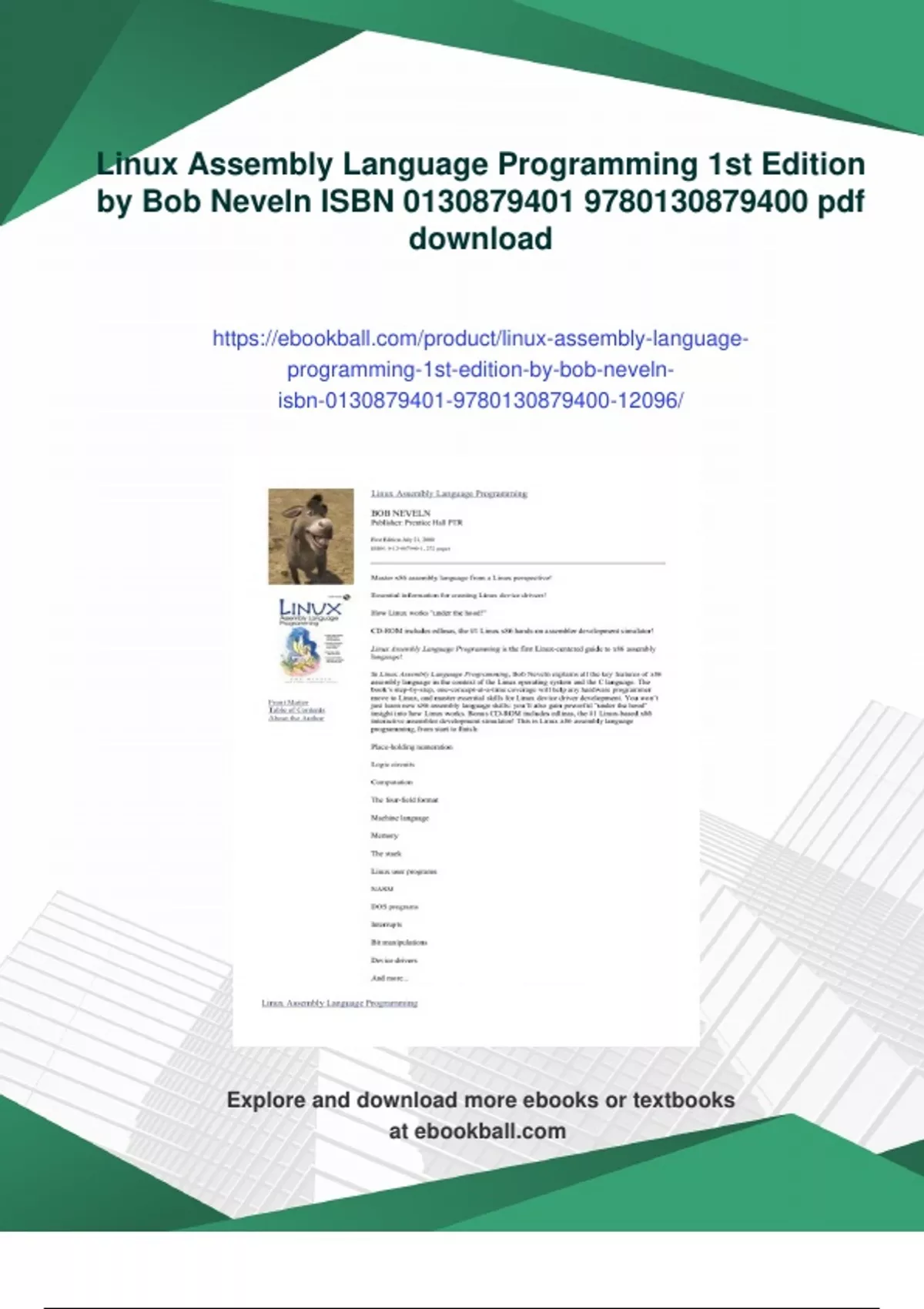 Summary Linux Assembly Language Programming 1st Edition by Bob Neveln ISBN - PDF Download ...