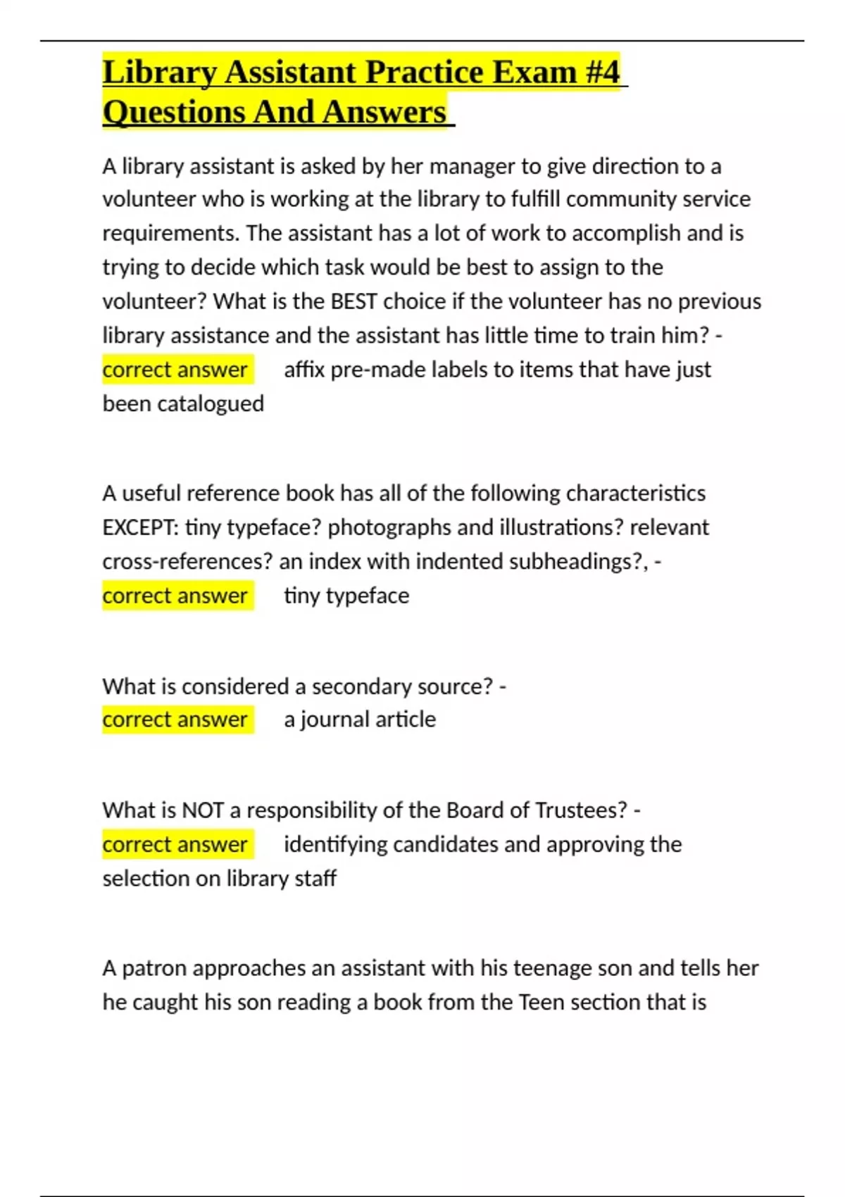 Library Assistant Practice Exam -4 Questions And Answers.docx - Library ...