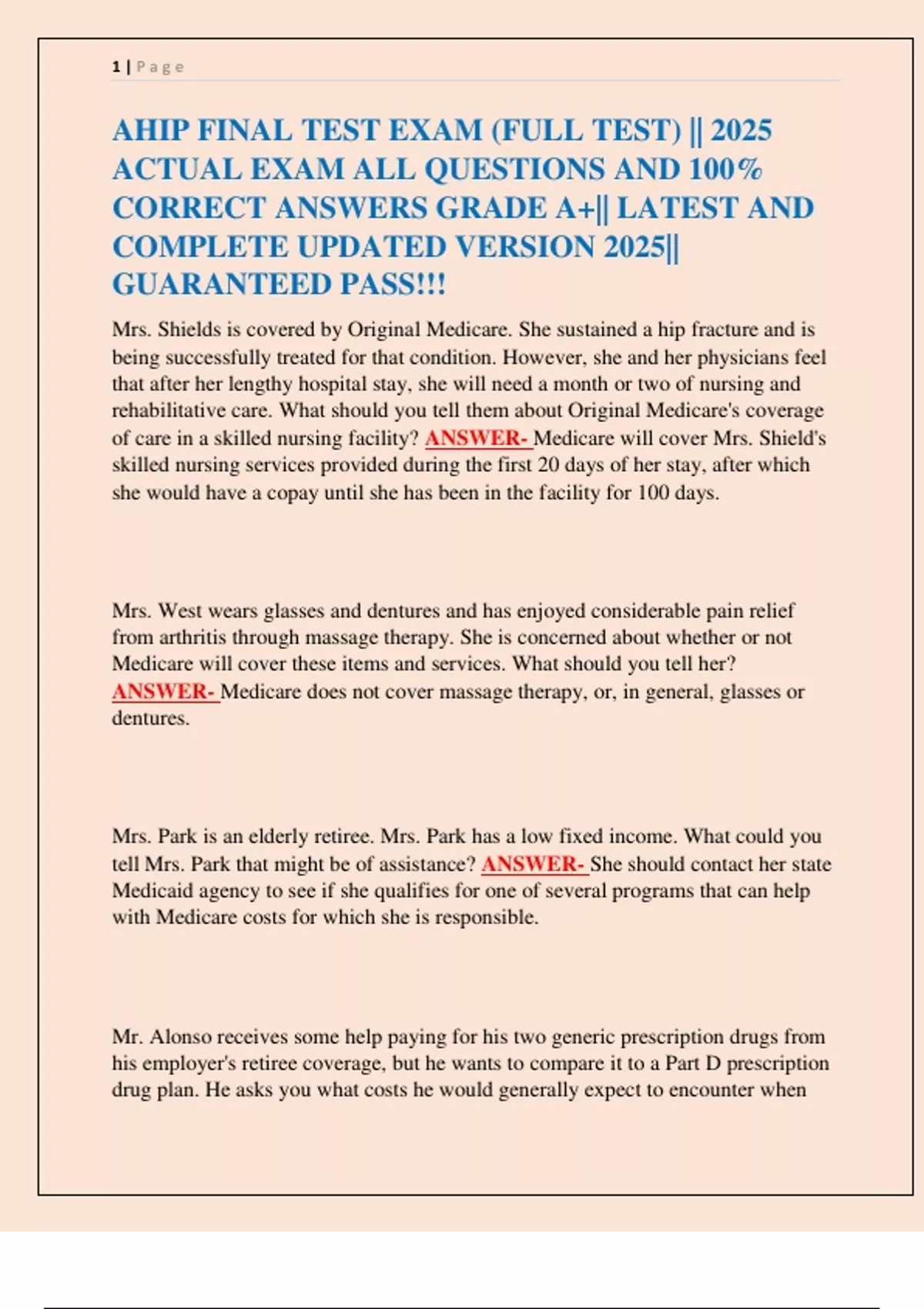 AHIP FINAL TEST EXAM (FULL TEST) || 2025 ACTUAL EXAM ALL QUESTIONS AND ...