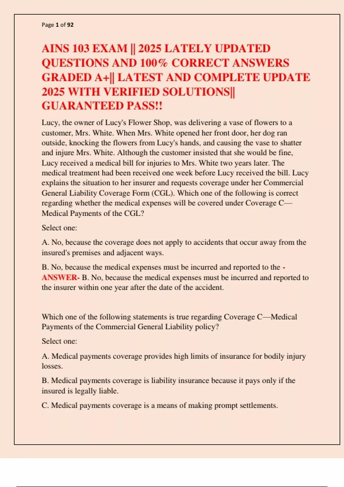 AINS 103 EXAM || 2025 LATELY UPDATED QUESTIONS AND 100% CORRECT ANSWERS ...