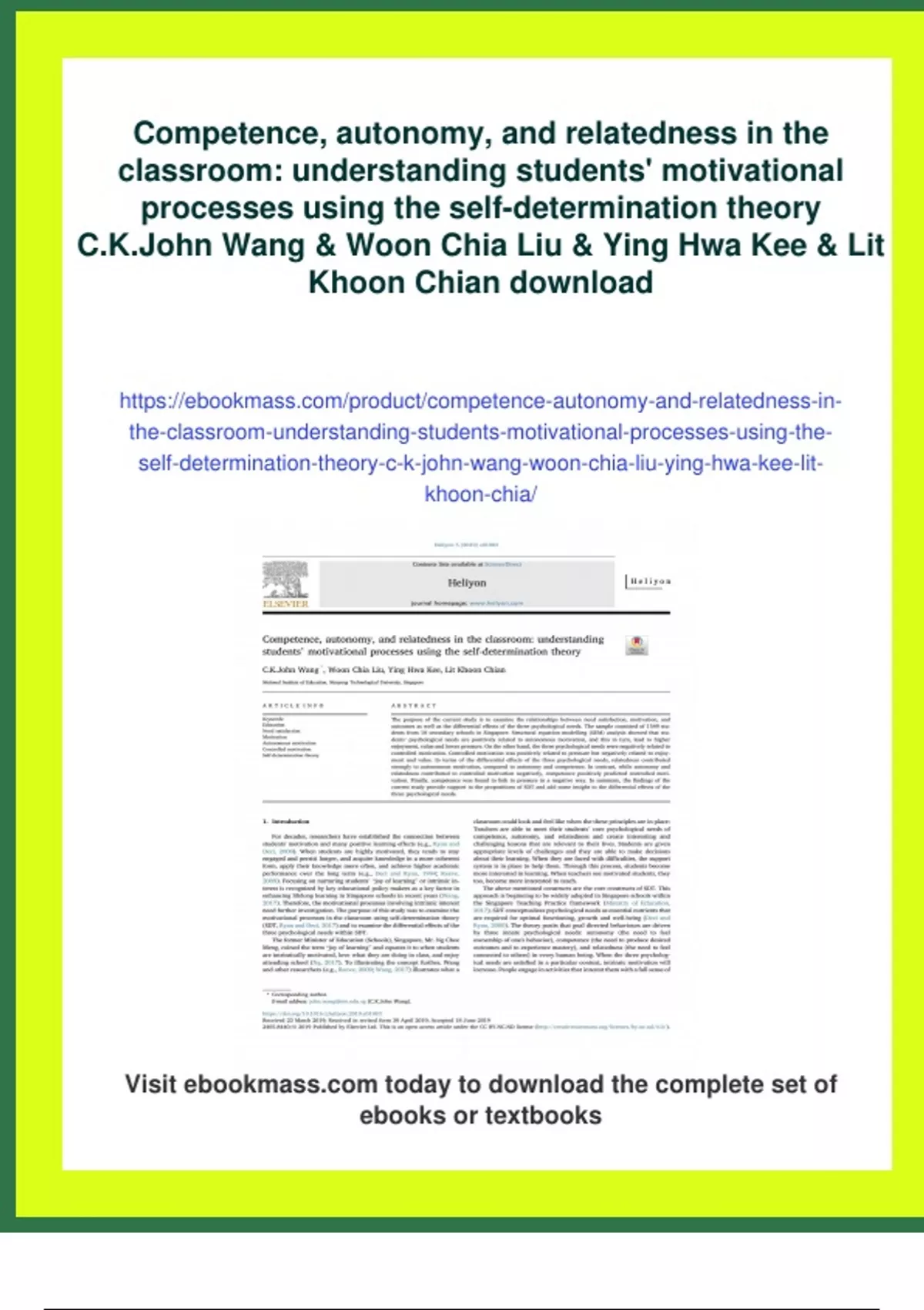 Summary Competence, autonomy, and relatedness in the classroom ...