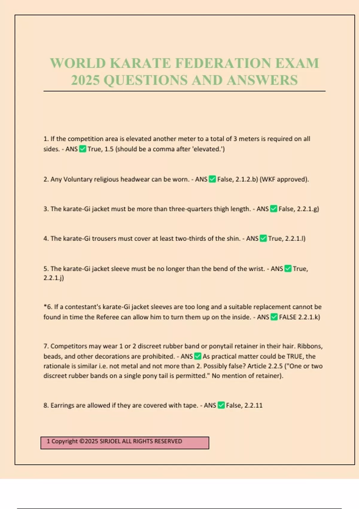 WORLD KARATE FEDERATION EXAM 2025 QUESTIONS AND ANSWERS - WKF - Stuvia US