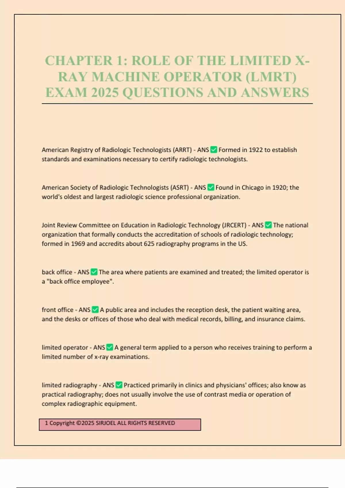 CHAPTER 1: ROLE OF THE LIMITED X- RAY MACHINE OPERATOR (LMRT) EXAM 2025 ...