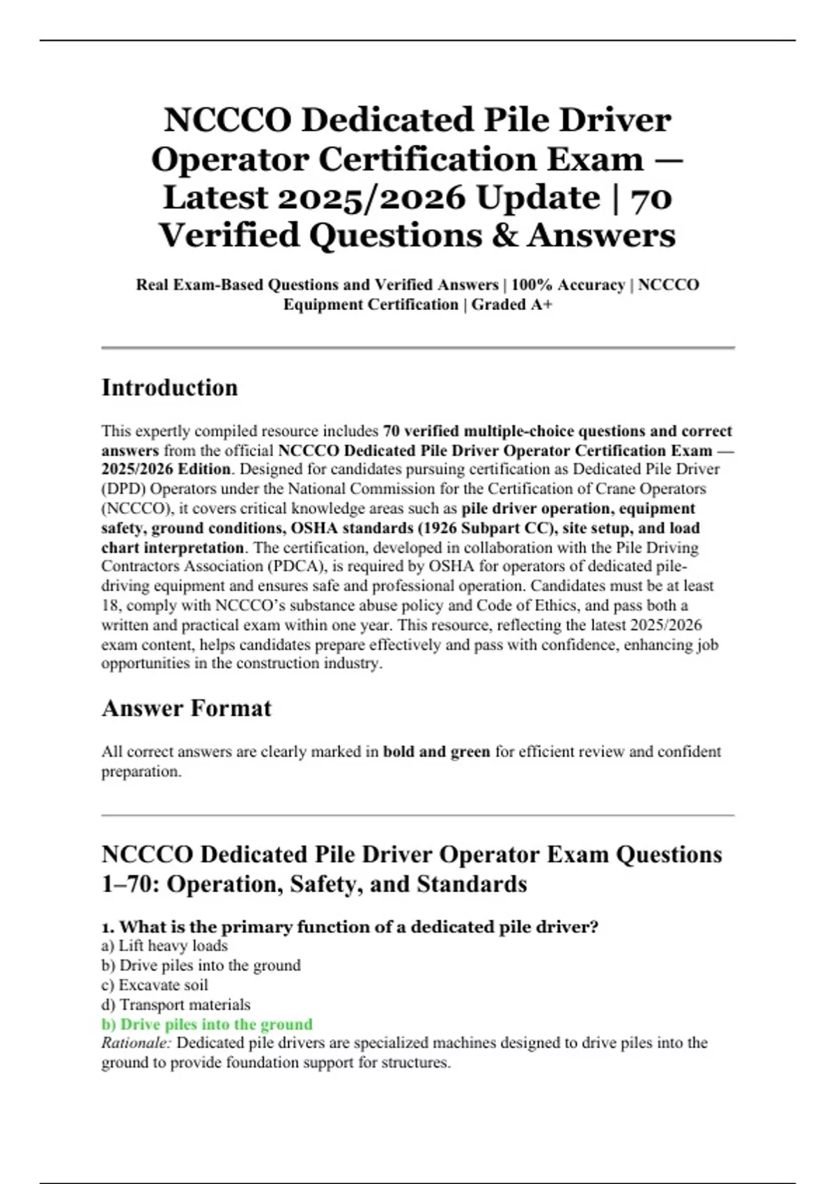NCCCO Dedicated Pile Driver Operator Certification Exam — Latest 2025/ ...