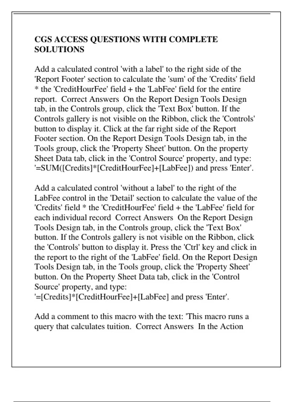 CGS ACCESS QUESTIONS WITH COMPLETE SOLUTIONS - CGS ACCESS - Stuvia US