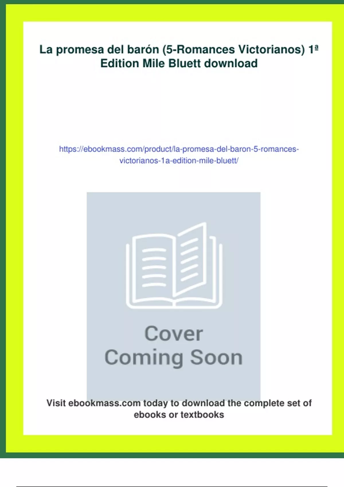 Summary La promesa del barón (5-Romances Victorianos) 1ª Edition Mile ...