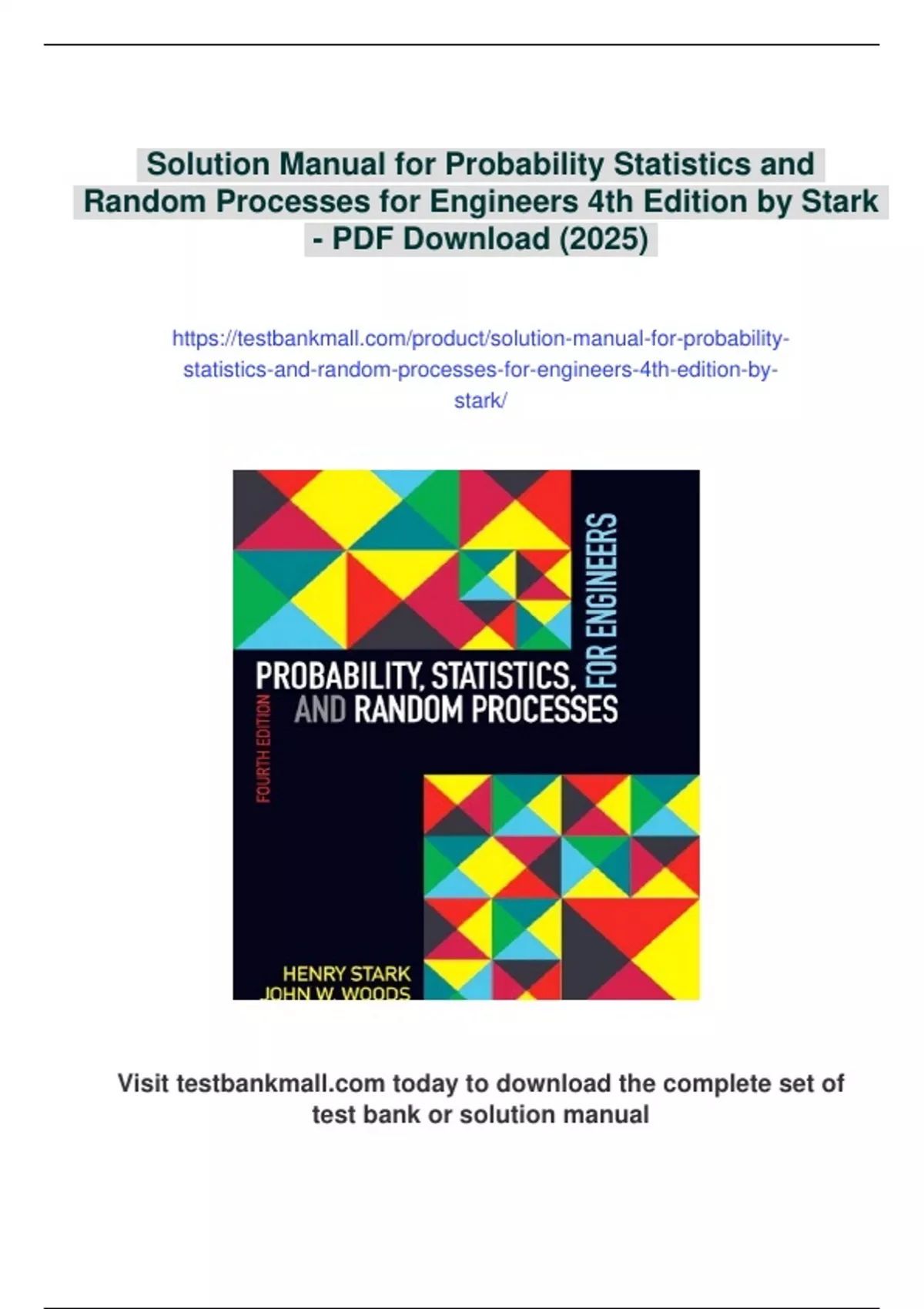 Summary Solution Manual for Probability Statistics and Random Processes for Engineers 4th ...