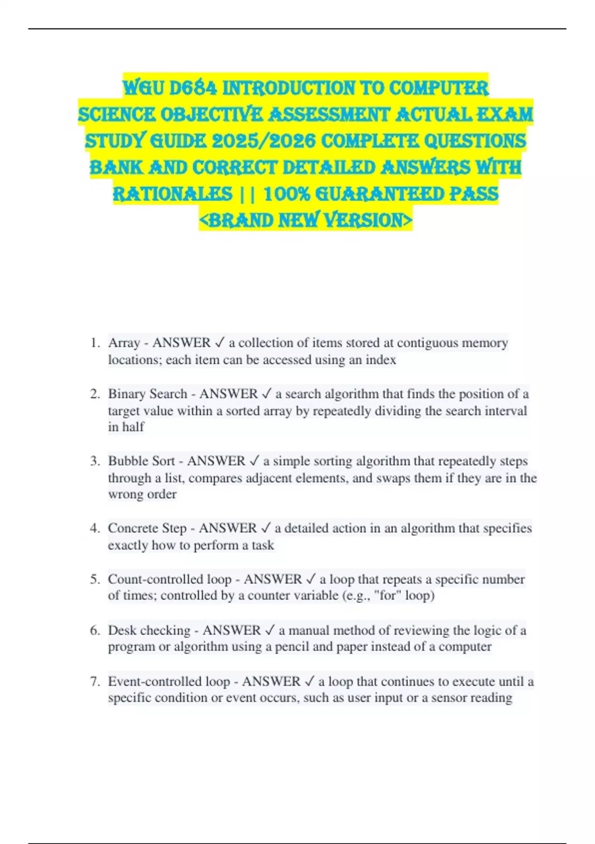 WGU D684 Introduction to Computer Science OBJECTIVE ASSESSMENT ACTUAL ...