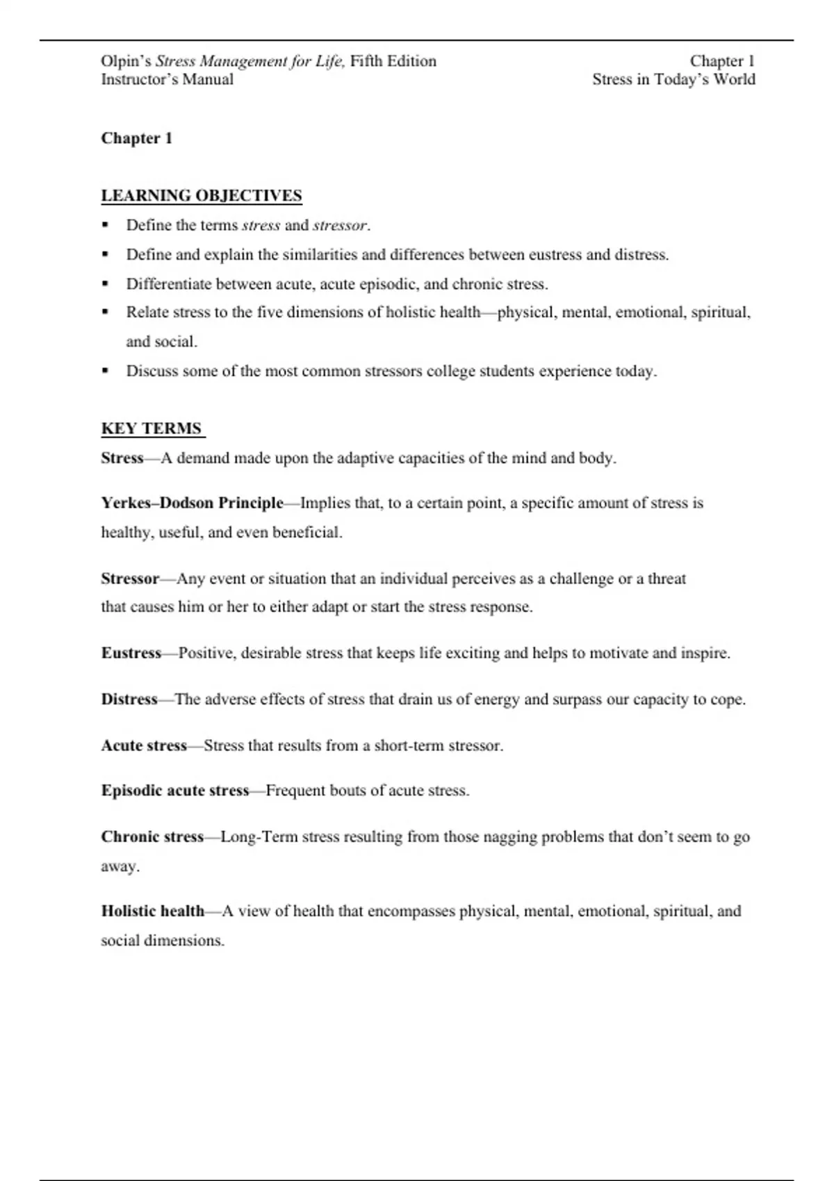 Summary solutions manual, summaries: Stress Management for Life A ...