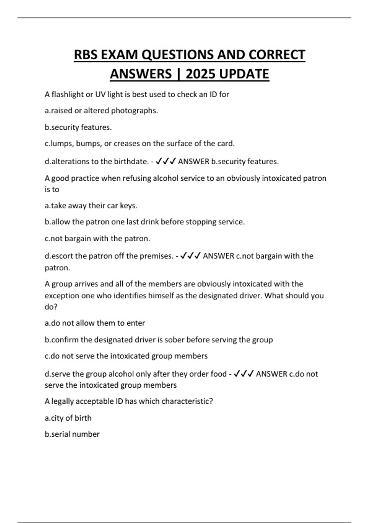 RBS Exam Questions and Correct Answers | 2025 Updated Version ...