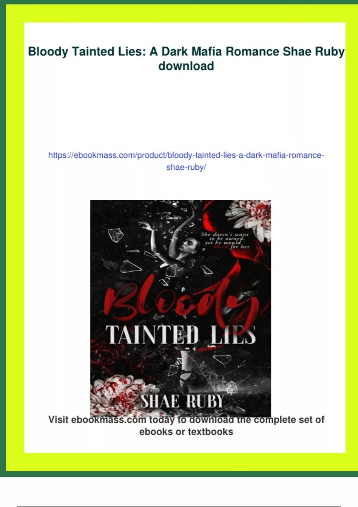 Summary Bloody Tainted Lies: A Dark Mafia Romance Shae Ruby - Digital Download - Ebooks - Stuvia US