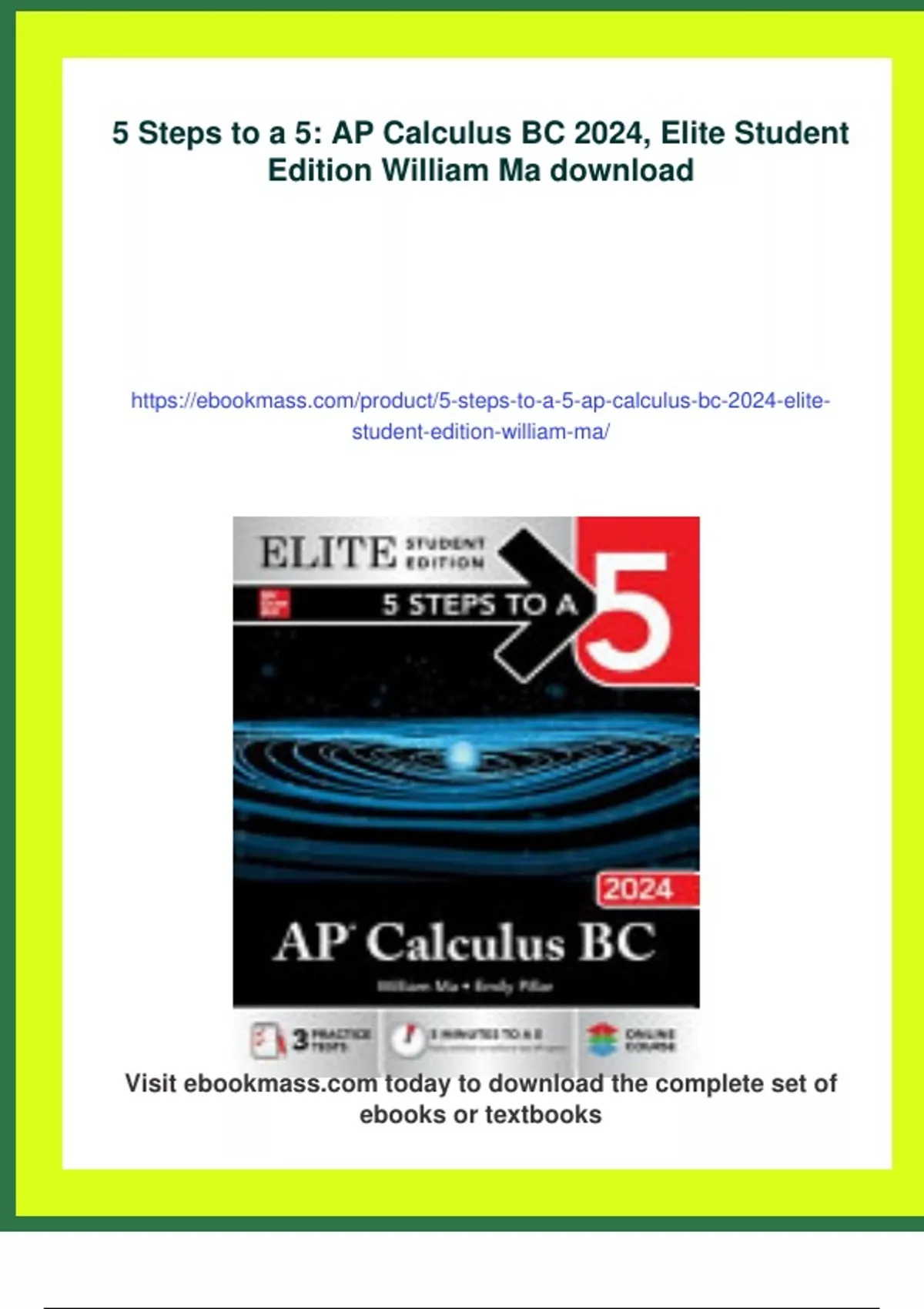 Summary 5 Steps to a 5: AP Calculus BC 2024, Elite Student Edition William Ma - PDF Download ...
